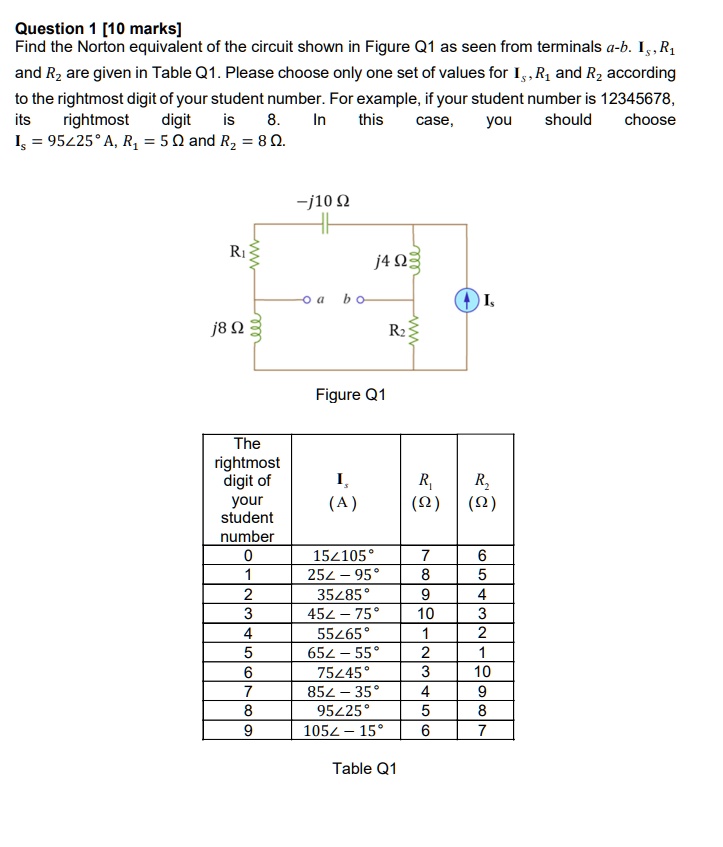 SOLVED: Use row 7 Question 1 [10 marks] Find the Norton equivalent of the circuit shown in ...