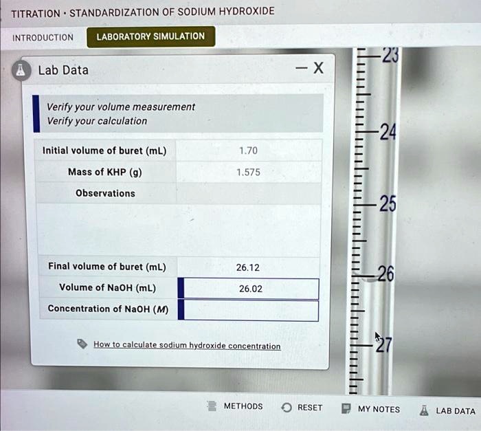 SOLVED: TITRATION . STANDARDIZATION OF SODIUM HYDROXIDE INTRODUCTION LABORATORY SIMULATION 23 ...