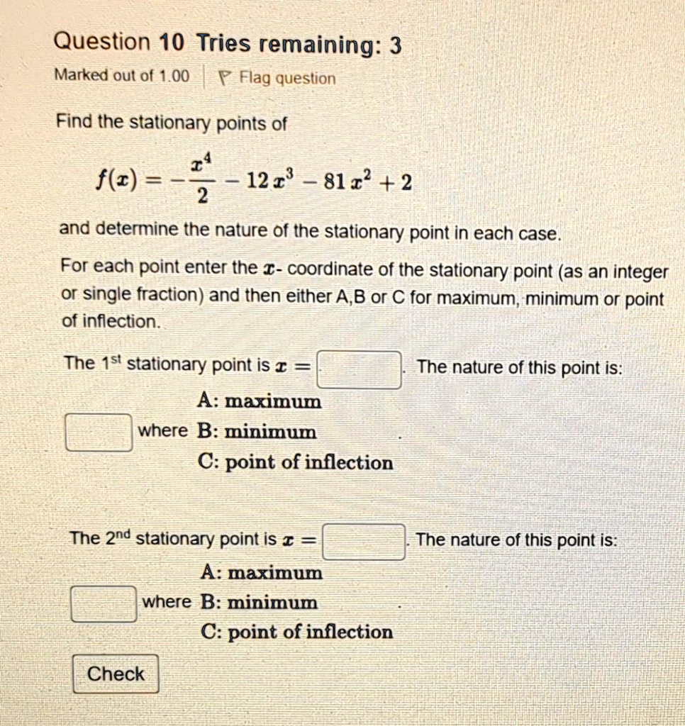 Question 10 Tries remaining: 3 Marked out of 1.00 Flag question Find ...