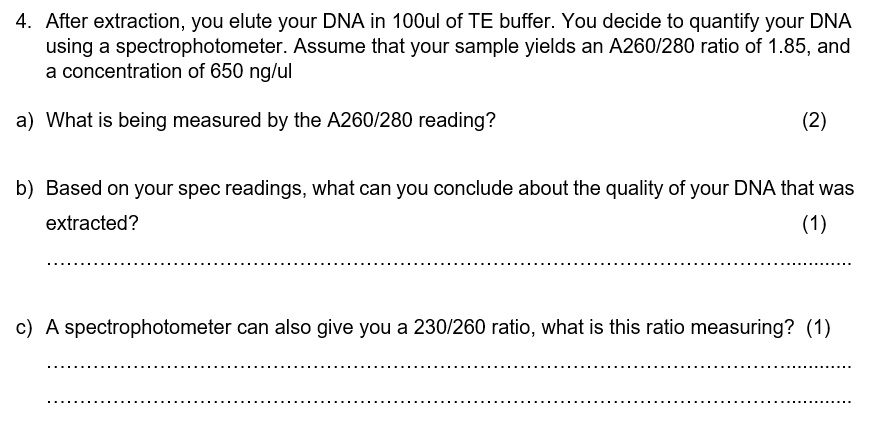 SOLVED: After extraction, you elute your DNA in 1OOul of TE buffer: You ...