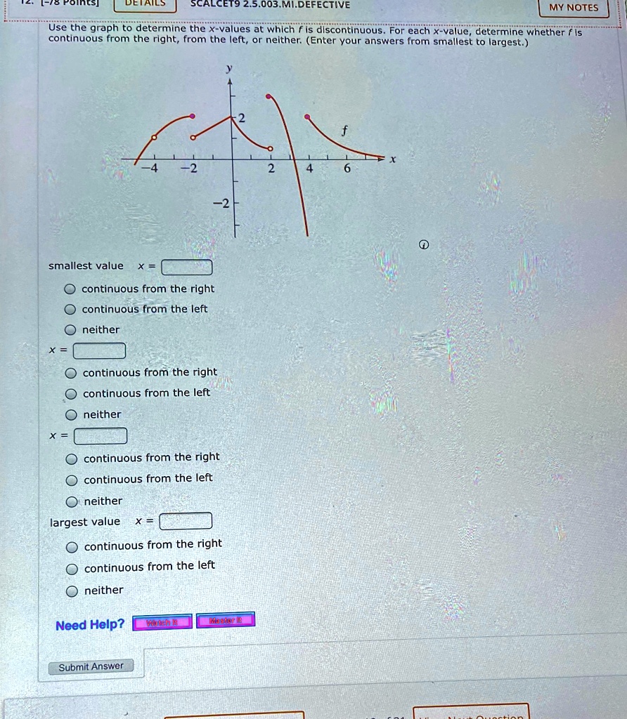 use the graph to determine the x values at which f is discontinuous 8 roints details scalcet9 ...