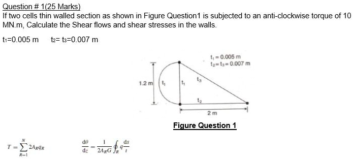 SOLVED: Question #1 (25 Marks): If two cells with thin-walled sections ...