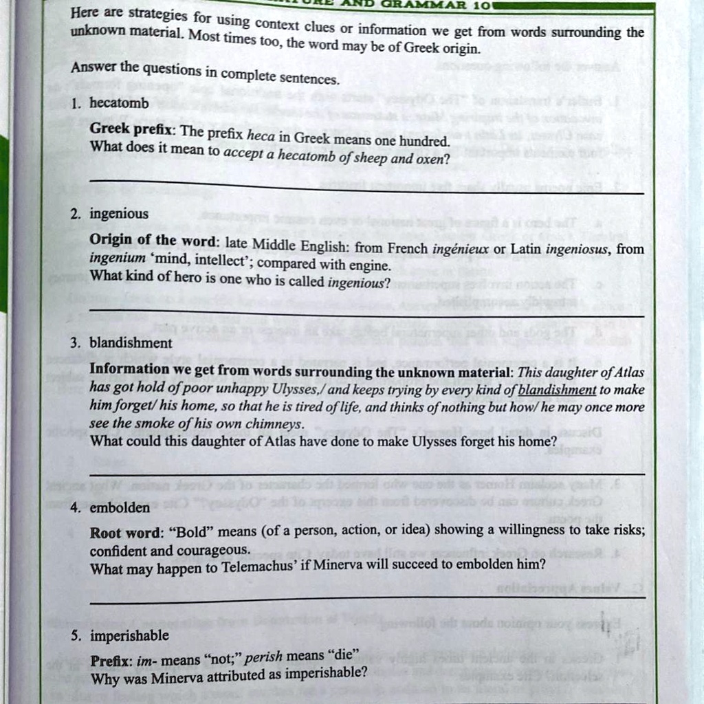 SOLVED: Answer the questions in complete sentences. 1. Hecatomb Greek ...