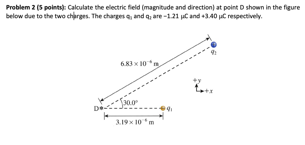 SOLVED: Problem 2 (5 points): Calculate the electric field (magnitude and direction) at point D ...