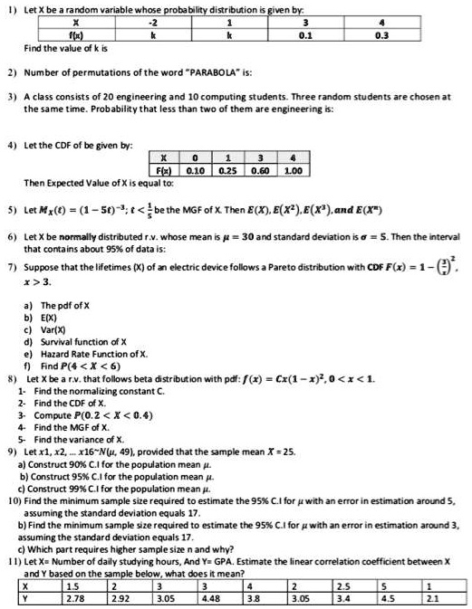 SOLVED: Let X be random variable whose probability distribution Fiven Dy- Find the value Number ...