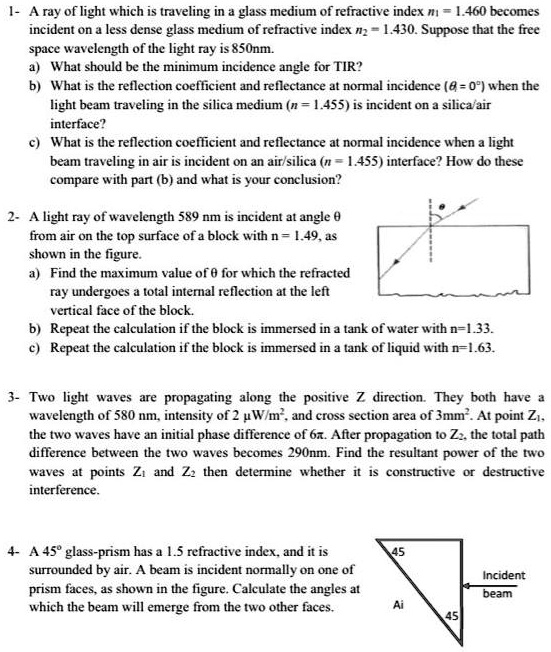 SOLVED: Array of light which is traveling in a glass medium of refractive index m 1.460 becomes ...