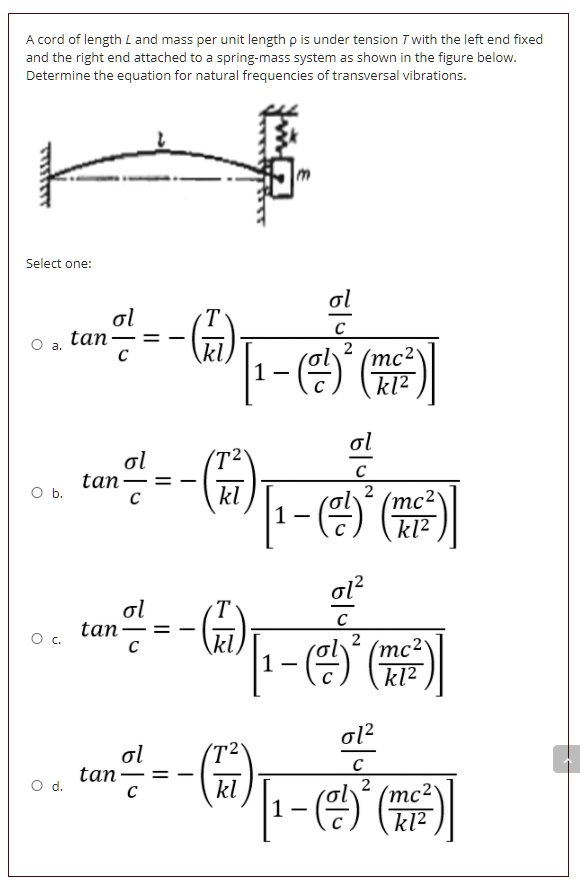 A cord of length L and mass per unit length p is under tension Twith ...
