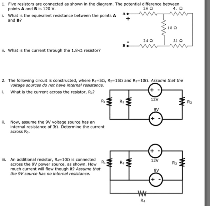SOLVED: Five resistors are connected as shown in the diagram. The ...