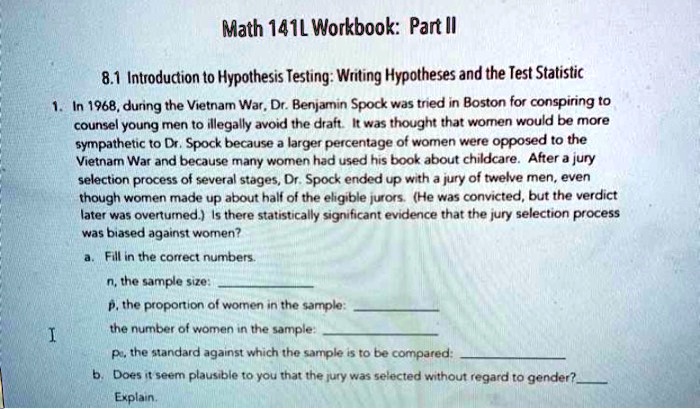 Solved Math 141l Workbook Part Ii 81 Introduction To Hypothesis Testing Writing Hypotheses