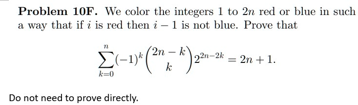 problem 10f we color the integers 1 to 2n red or blue in such a way ...