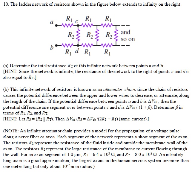 10. The ladder network of resistors shown in the figure below extends ...