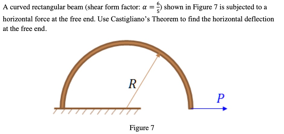 [GET ANSWER] A curved rectangular beam (shear form factor: α = (6)/(5 ...