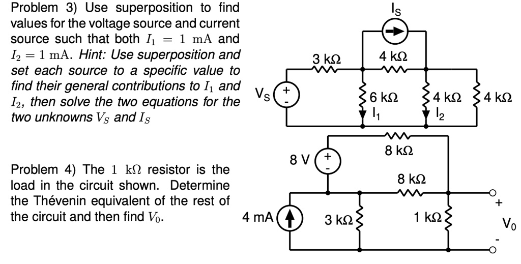 SOLVED: Problem 3) Use superposition to find values for the voltage source and current source ...