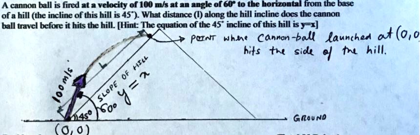 SOLVED: A cannon ball is fired at a velocity of 100 m/s at an angle of ...