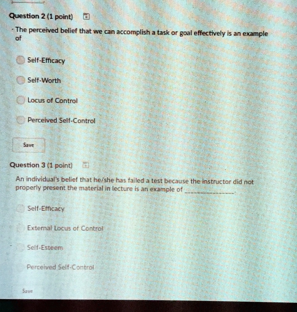SOLVED: Question 21 point: The perceived belief that we can accomplish ...