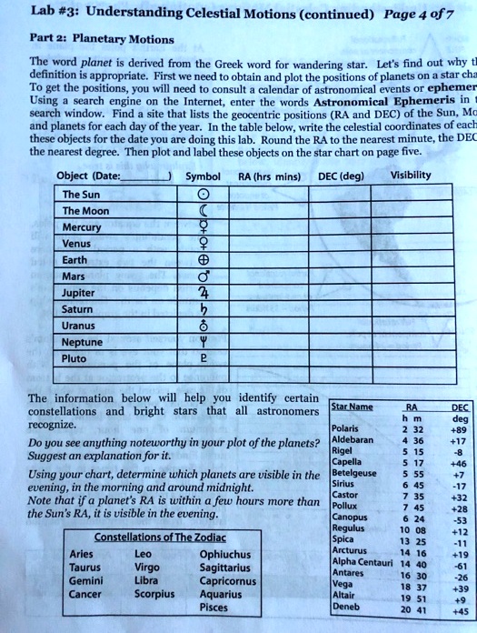 SOLVED: Lab #3: Understanding Celestial Motions (continued) Page 4 of 7 ...