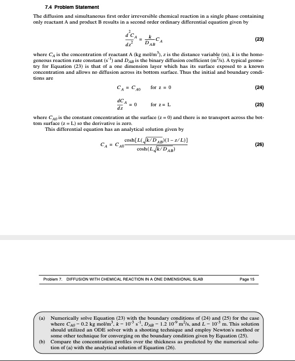 SOLVED: 7.4 Problem Statement The diffusion and simultaneous first ...