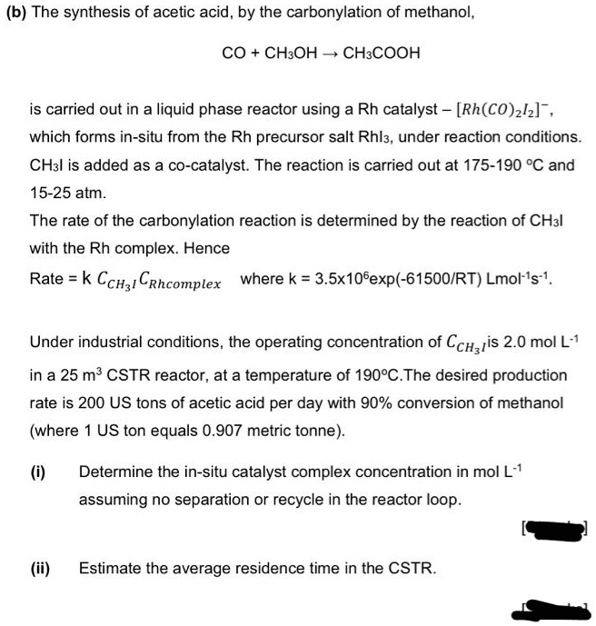 b the synthesis of acetic acid by the carbonylation of methanol co choh ...