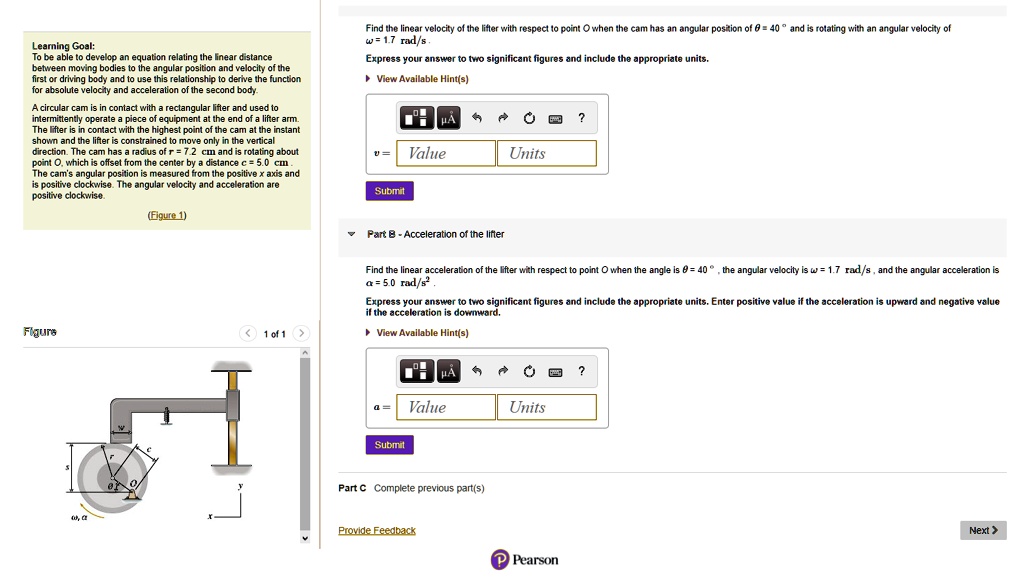 SOLVED: Find the linear velocity of the lifter with respect to point O ...