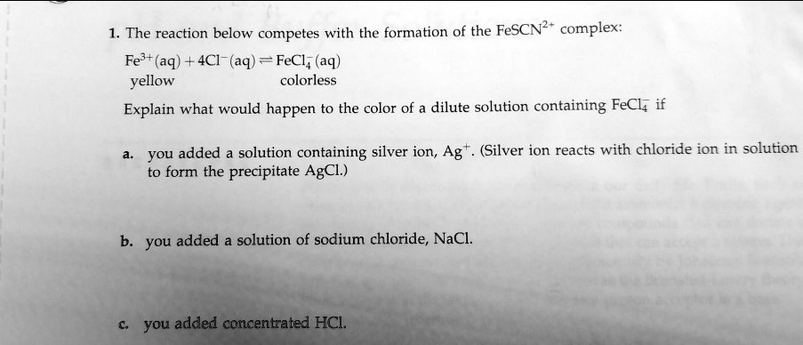 The reaction below competes with the formation of the FeSCNÂ²â º ...