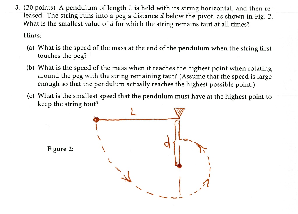 SOLVED: 3. (20 points) pendulum of length L is held with its string ...