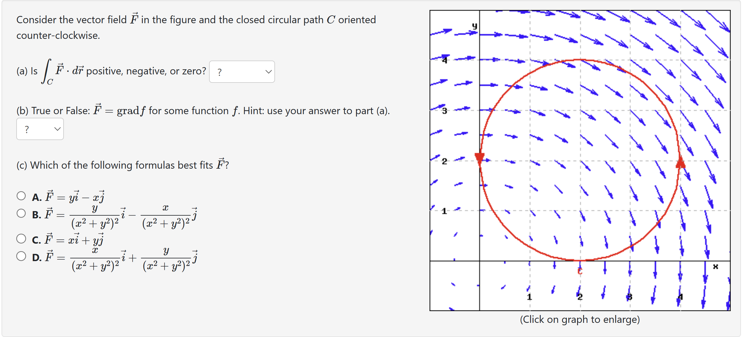 Consider the vector field F⃗ in the figure and the closed circular path ...