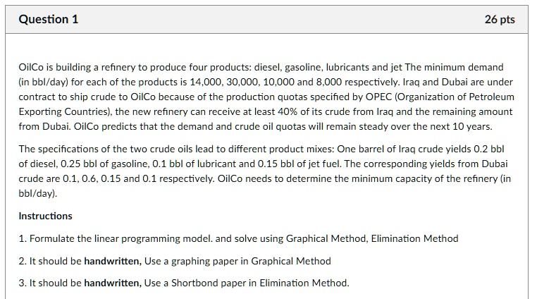 SOLVED: OilCo is building a refinery to produce four products: diesel ...