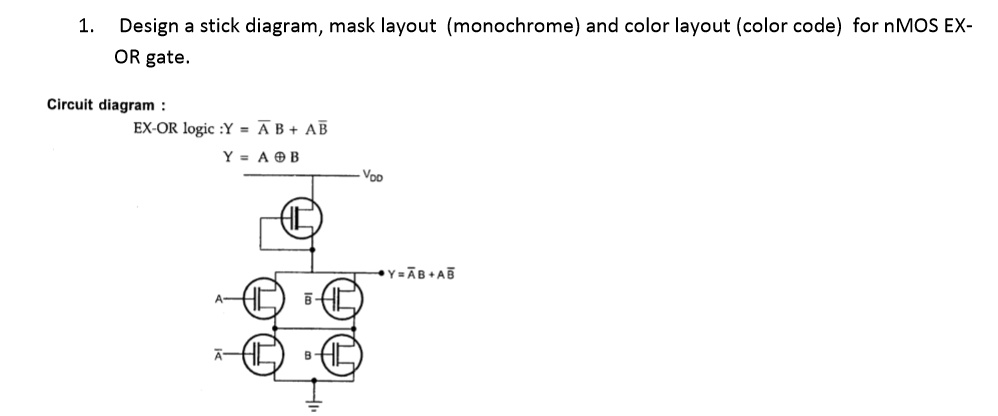 1. Design a stick diagram, mask layout (monochrome) and color layout ...