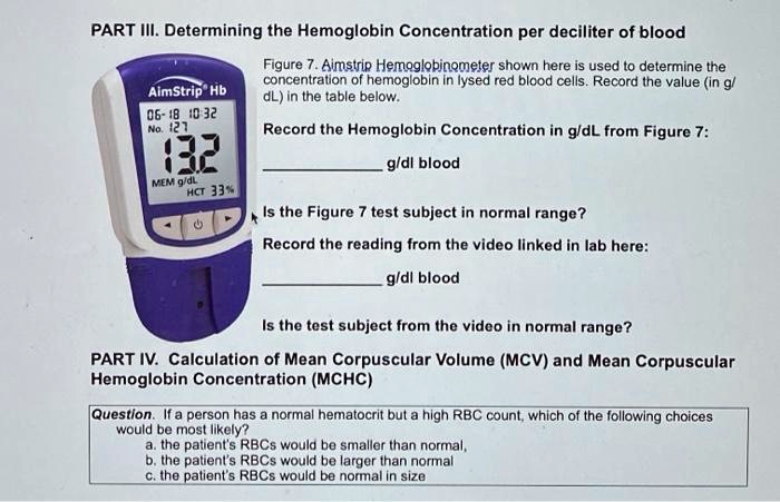 SOLVED: PART III. Determining the Hemoglobin Concentration per ...