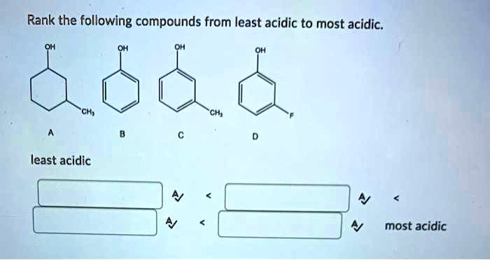rank the following compounds from least acidic to most acidic least ...