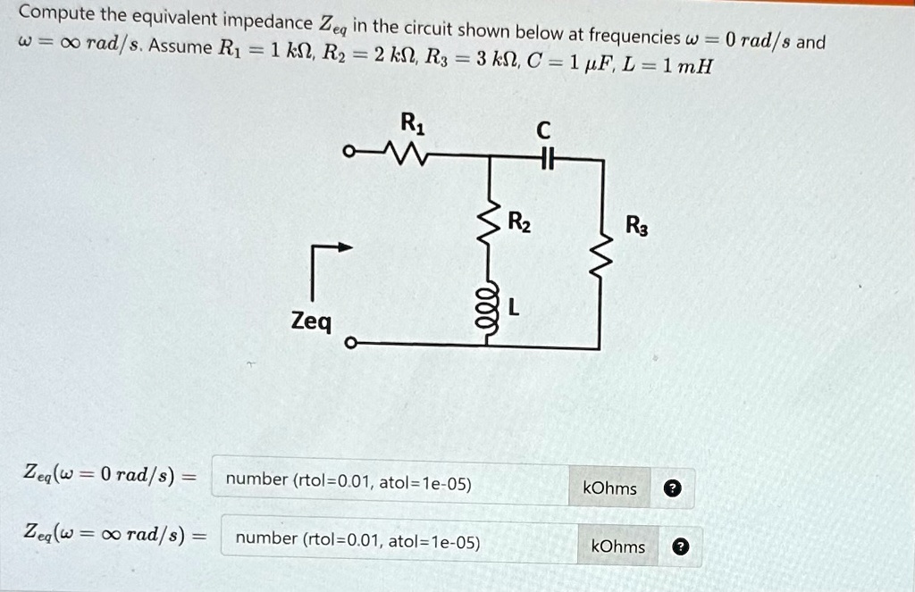 Compute the equivalent impedance Zeq in the circuit shown below at ...