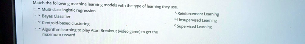 Solved Match The Following Machine Learning Models With The Type Of Learning They Use Multi
