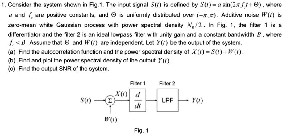 1consider the system shown in fig1the input signal st is defined by sa ...