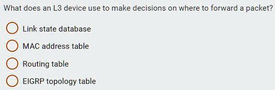 SOLVED: What does an L3 device use to make decisions on where to ...