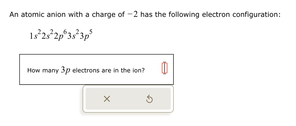 SOLVED: An atomic anion with a charge of –2 has the following electron ...