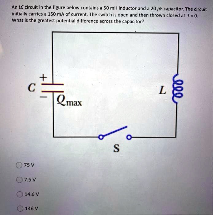 an lc circuit in the figure below contains 50 mh inductor and a 20 pf capacitor the circuit ...