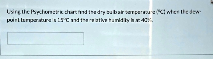 SOLVED: Using the Psychrometric chart, find the dry bulb air temperature (Â°C) when the dew ...