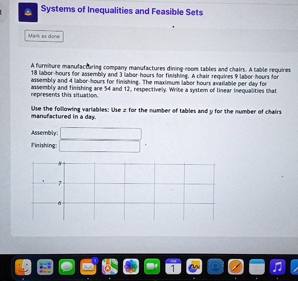 SOLVED: Systems of Inequalities and Feasible Sets A furniture ...