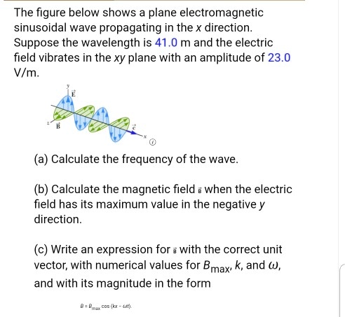 the figure below shows plane electromagnetic sinusoidal wave propagating in the x direction ...