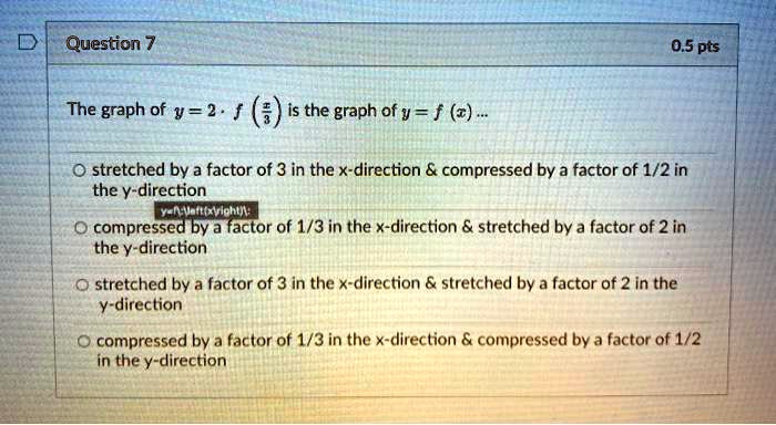 SOLVED: The graph of y = 2f is the graph of y = f(2) stretched by a factor of 3 in the x ...