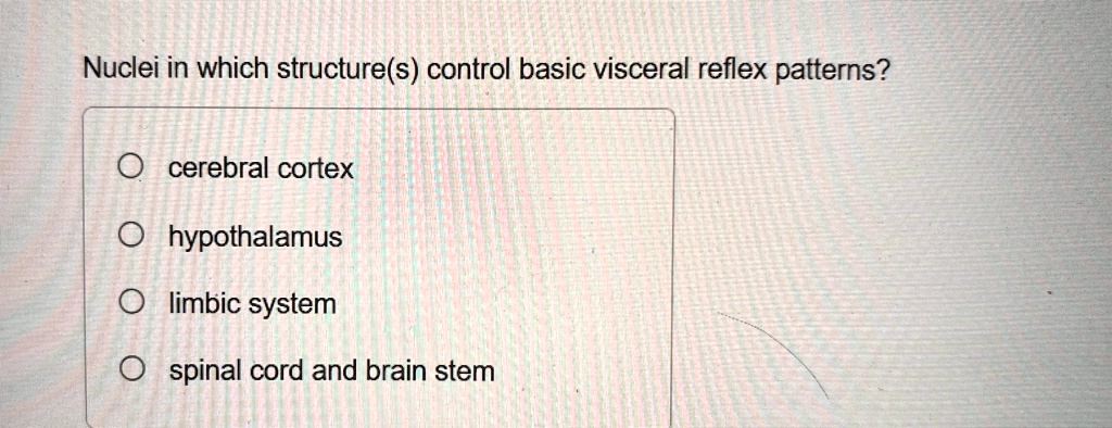 Nuclei in which structure(s) control basic visceral reflex patterns ...