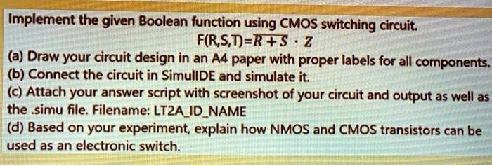Solved Implement The Given Boolean Function Using Cmos Switching Circuit Frst R Sz A