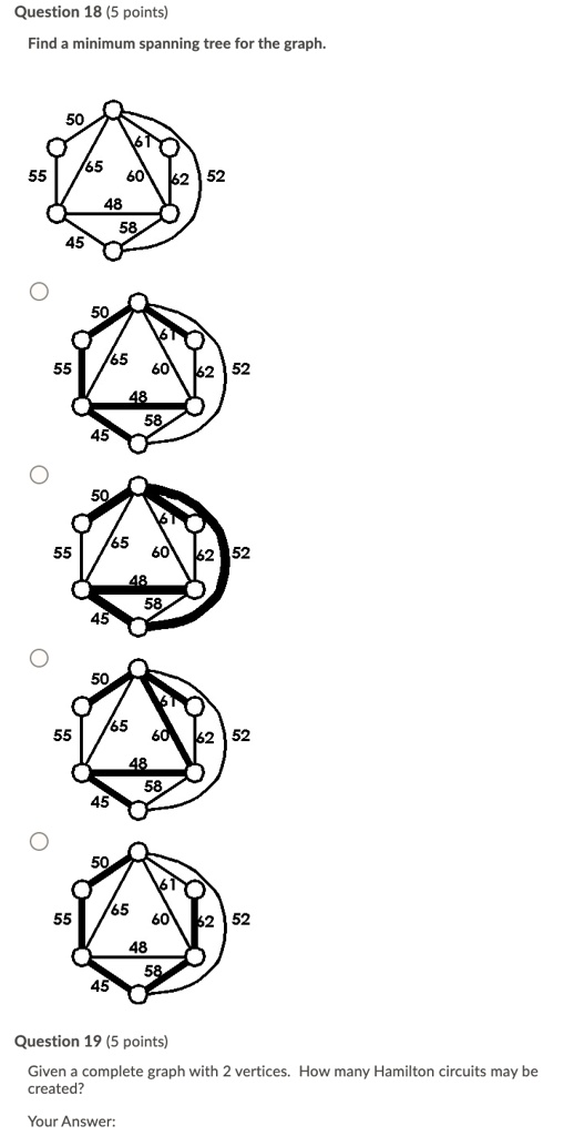 Solved Question 18 5 Points Find Minimum Spanning Tree For The Graph 0958