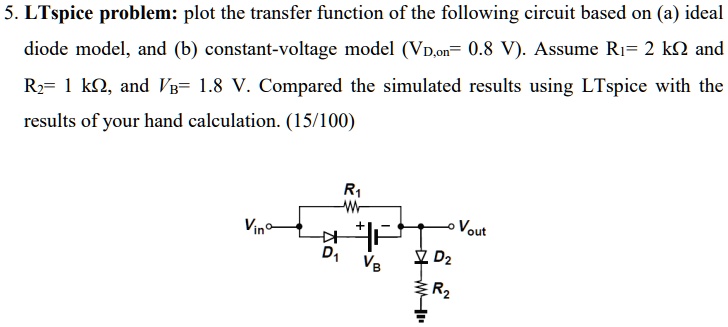 5. LTspice problem: plot the transfer function of the following circuit based on (a) ideal diode ...