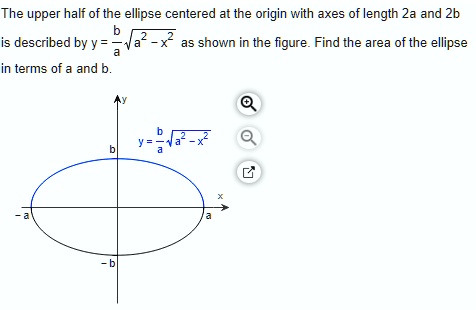 The upper half of the ellipse centered at the origin with axes of ...