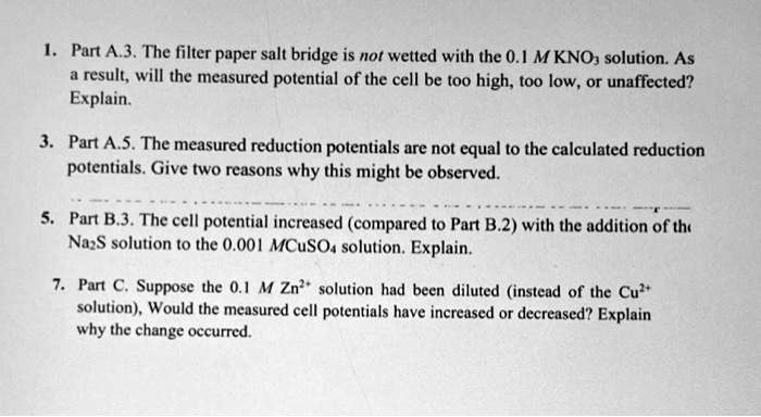 SOLVED: galvanic cell, nernst equation experiment 1.Part A.3.The filter ...