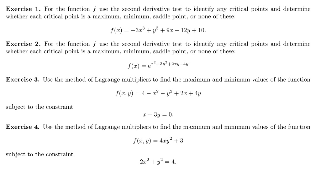 exercise 1 for the function f use the second derivative test to ...