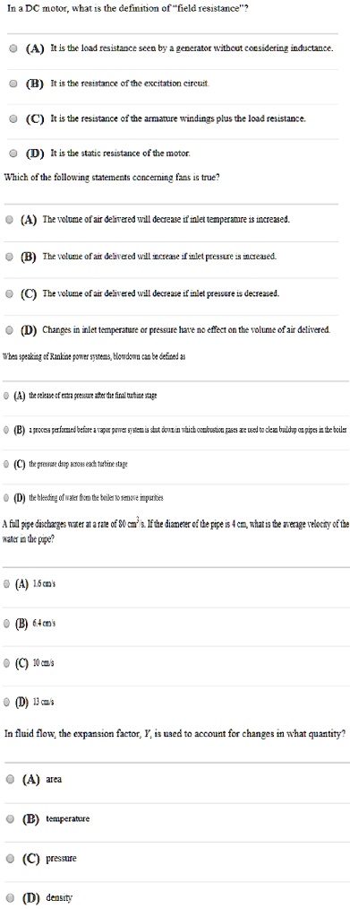 SOLVED: In a DC motor, what is the definition of field resistance? A ...
