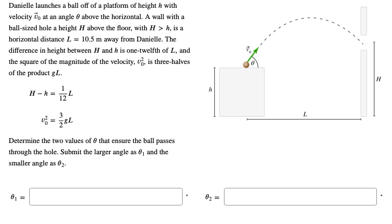 SOLVED: Danielle launches ball off of platform of height with velocity Vo at an angle 0 above ...