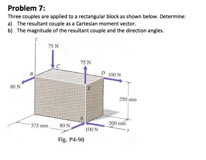 Solved Problem 7 Three Couples Are Applied To A Rectangular Block As Shown Below Determine A